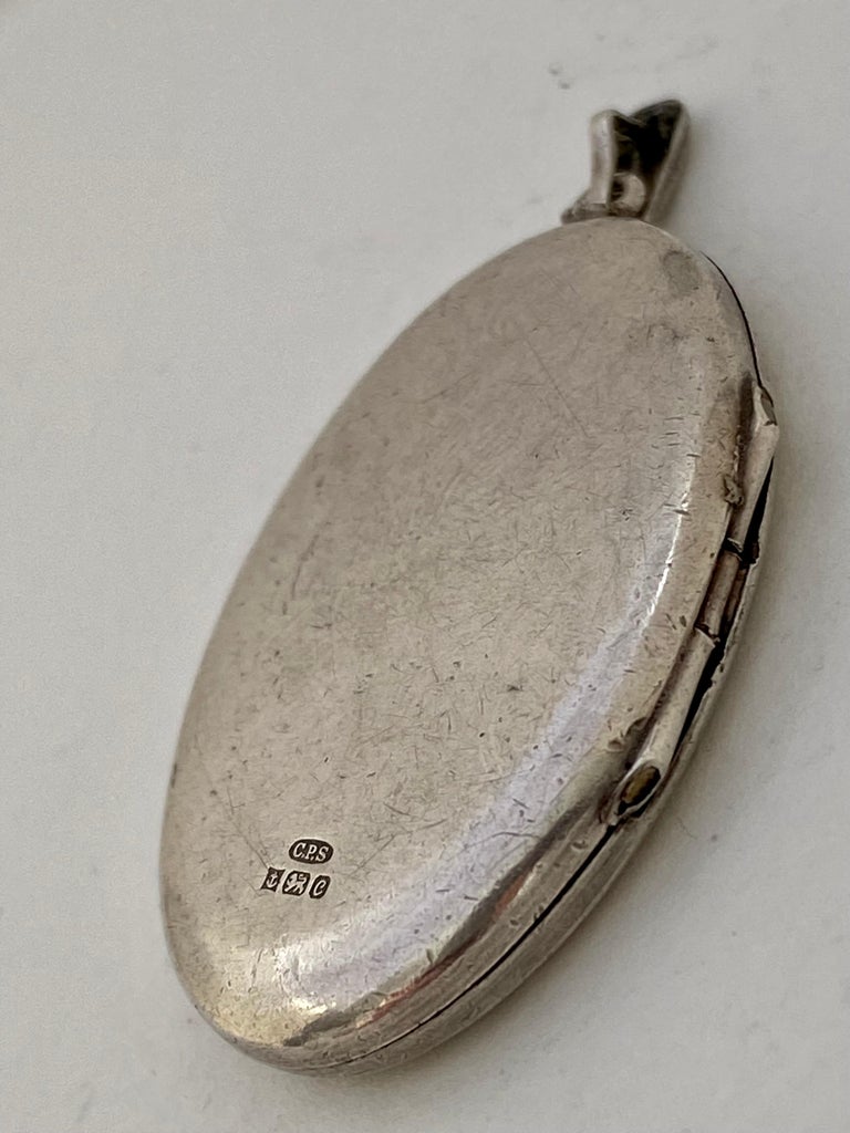 Antique Silver Engraved Oval Locket Pendant at 1stDibs
