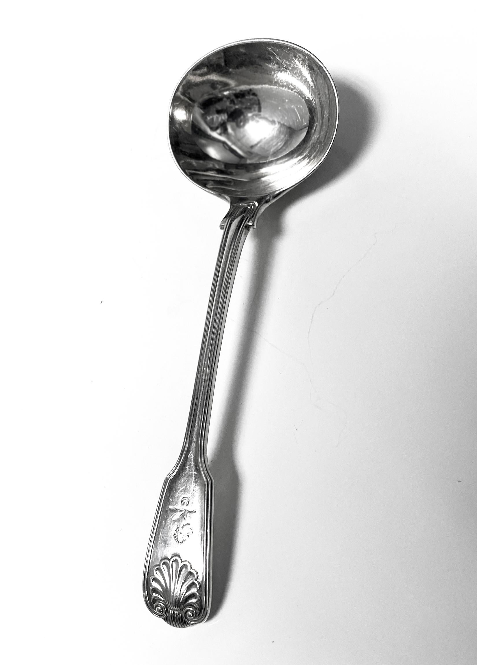 Antique Silver Fiddle Thread Shell Sauce Ladle London 1873 George Adams For Sale at 1stDibs