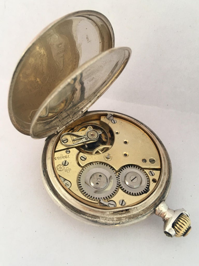 Antique Silver Full Hunter Hand Winding Pocket Watch For Sale at 1stDibs