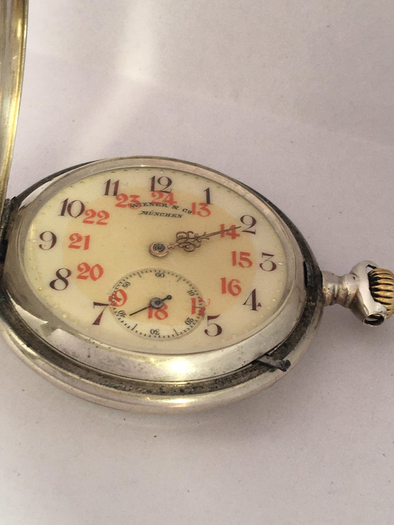 Antique Silver Full Hunter Hand Winding Pocket Watch For Sale at 1stDibs