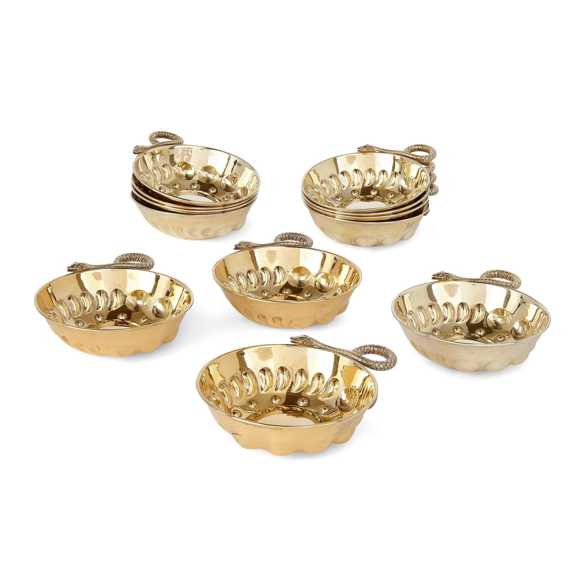 Antique Silver Gilt Set of 12 Finger Bowls For Sale at 1stDibs