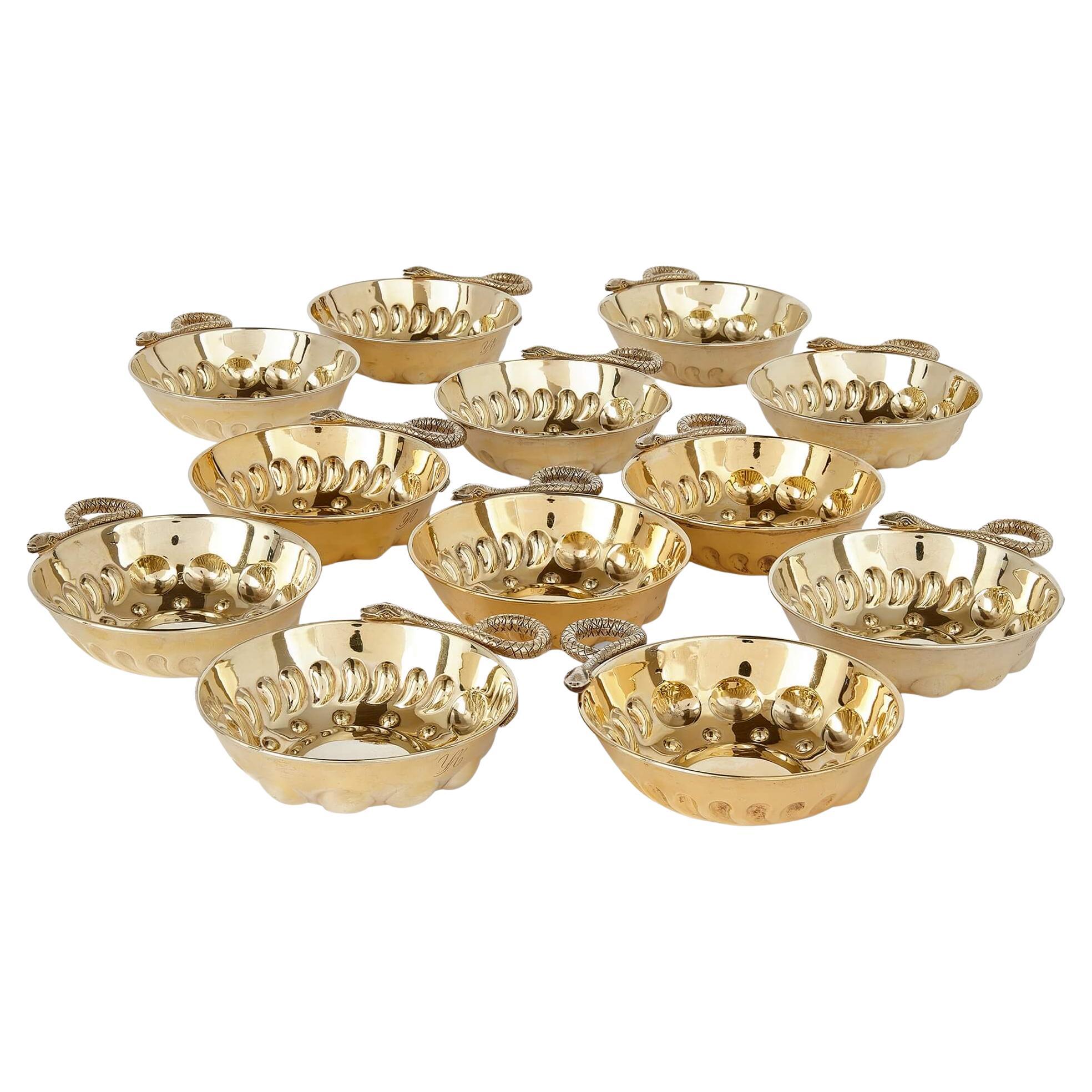 Antique Silver Gilt Set of 12 Finger Bowls For Sale at 1stDibs