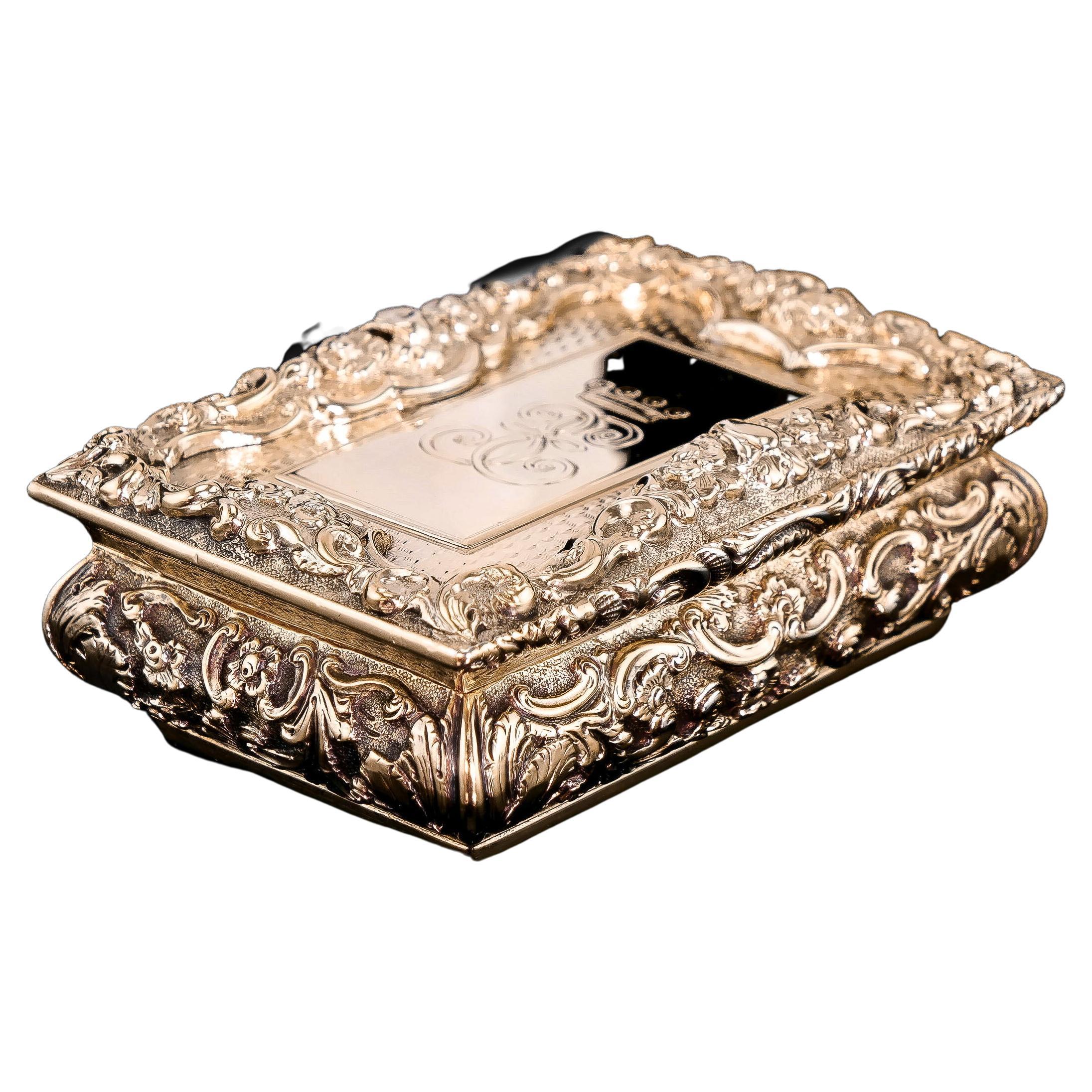 Antique Silver Gilt Table Snuff Box - Yapp and Woodward 1847 For Sale ...
