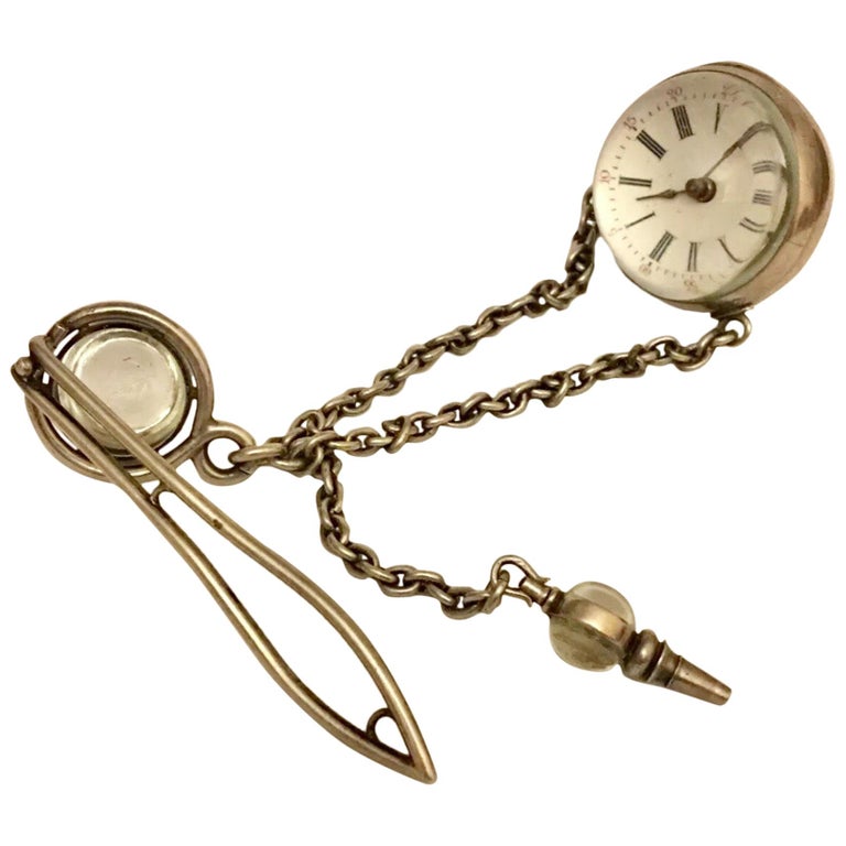 Antique Silver Glass Ball Pocket Watch with Matching Silver Glass ...