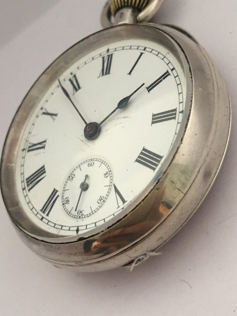 Antique Silver Hand Winding Pin Setting Pocket Watch For Sale at 1stDibs
