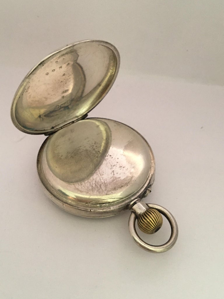 Antique Silver Hand Winding Pin Setting Pocket Watch For Sale at 1stDibs