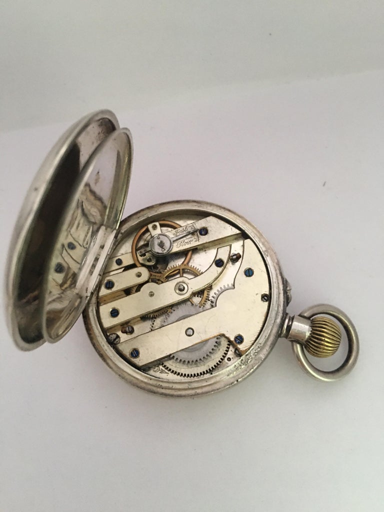 Antique Silver Hand Winding Pin Setting Pocket Watch For Sale at 1stDibs
