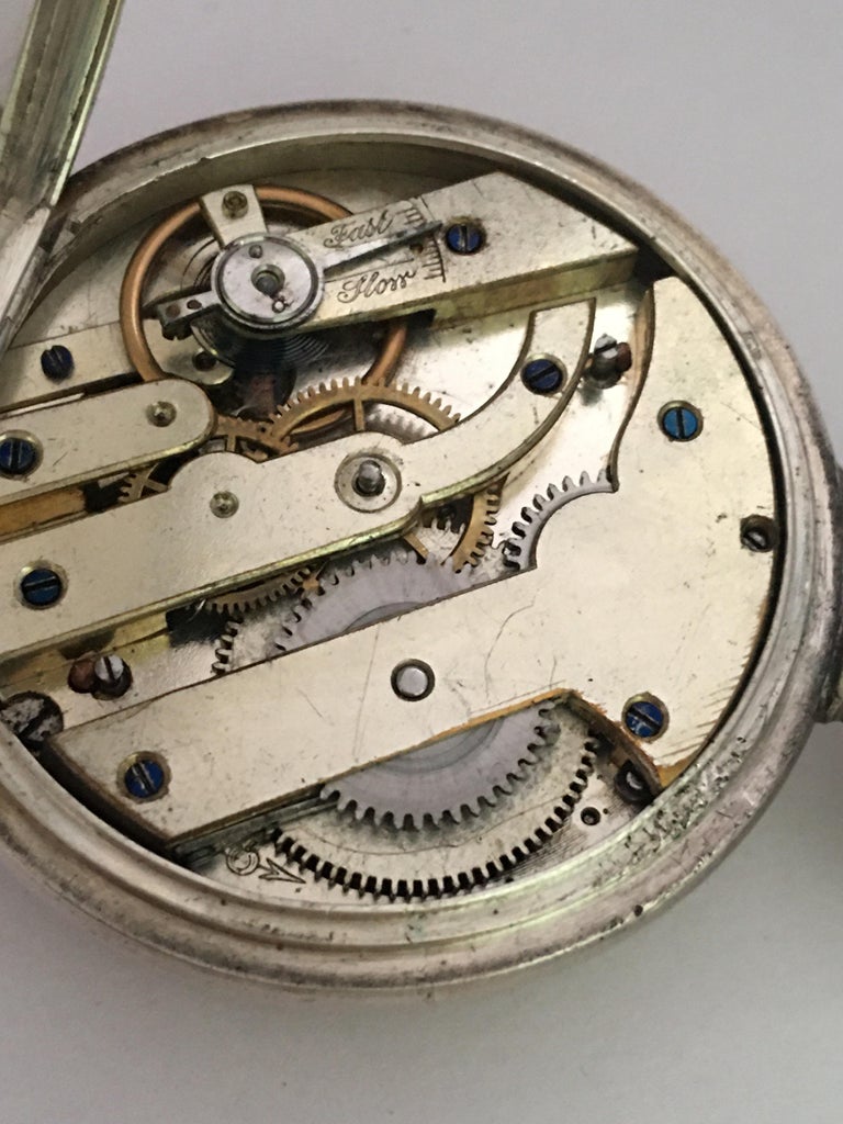 Antique Silver Hand Winding Pin Setting Pocket Watch For Sale at 1stDibs