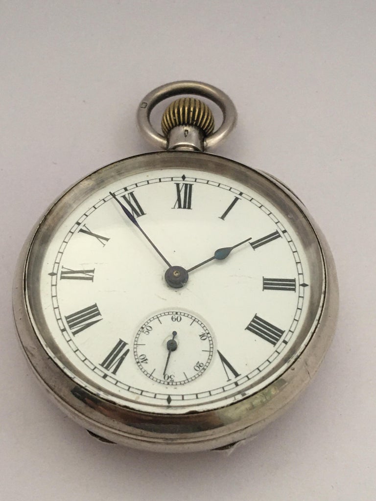 Antique Silver Hand Winding Pin Setting Pocket Watch For Sale at 1stDibs