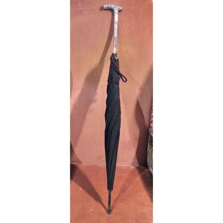 Antique Silver Handled Silk Parasol Umbrella For Sale at 1stDibs