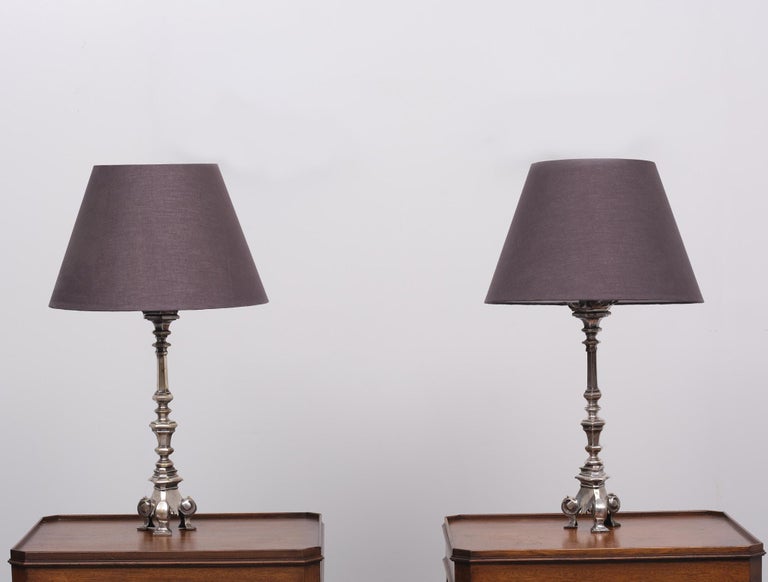 Antique Silver Italian Rococo Lamp Stands 19 Century For Sale at 1stDibs