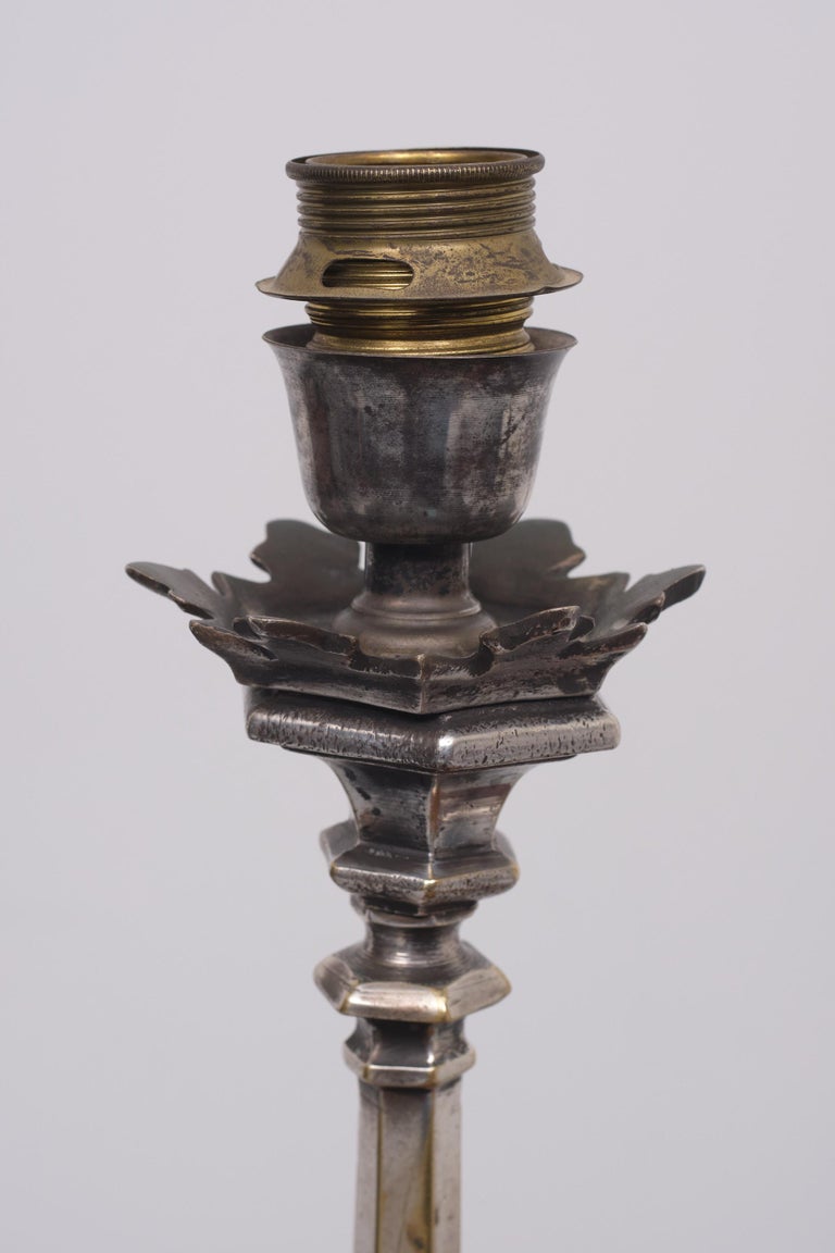 Antique Silver Italian Rococo Lamp Stands 19 Century For Sale at 1stDibs