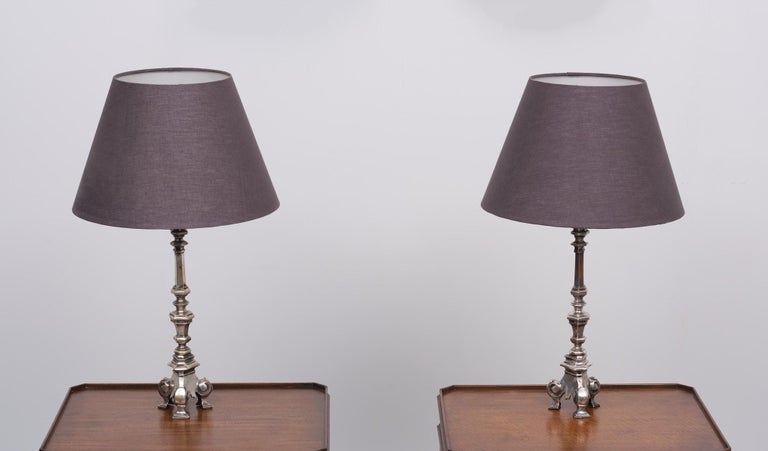 Antique Silver Italian Rococo Lamp Stands 19 Century For Sale at 1stDibs