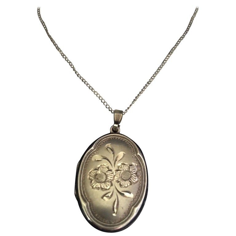 Antique Silver Locket Pendant Necklace at 1stDibs