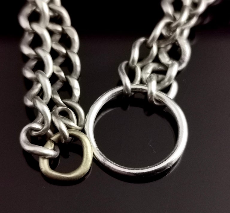 Antique Silver Long Chain Necklace, Curb Link at 1stDibs