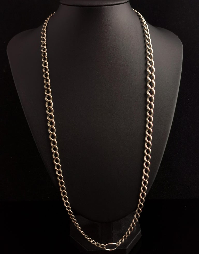 Antique Silver Long Chain Necklace, Curb Link at 1stDibs