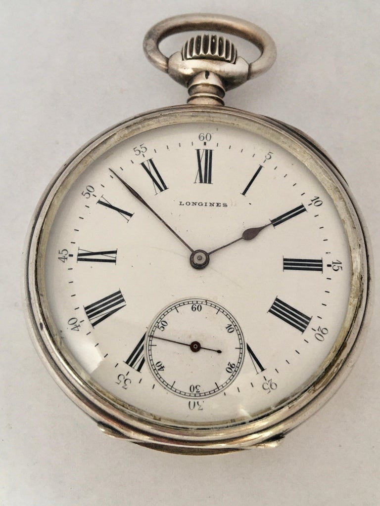 Antique Silver Longines Stem winding Pocket Watch at 1stDibs