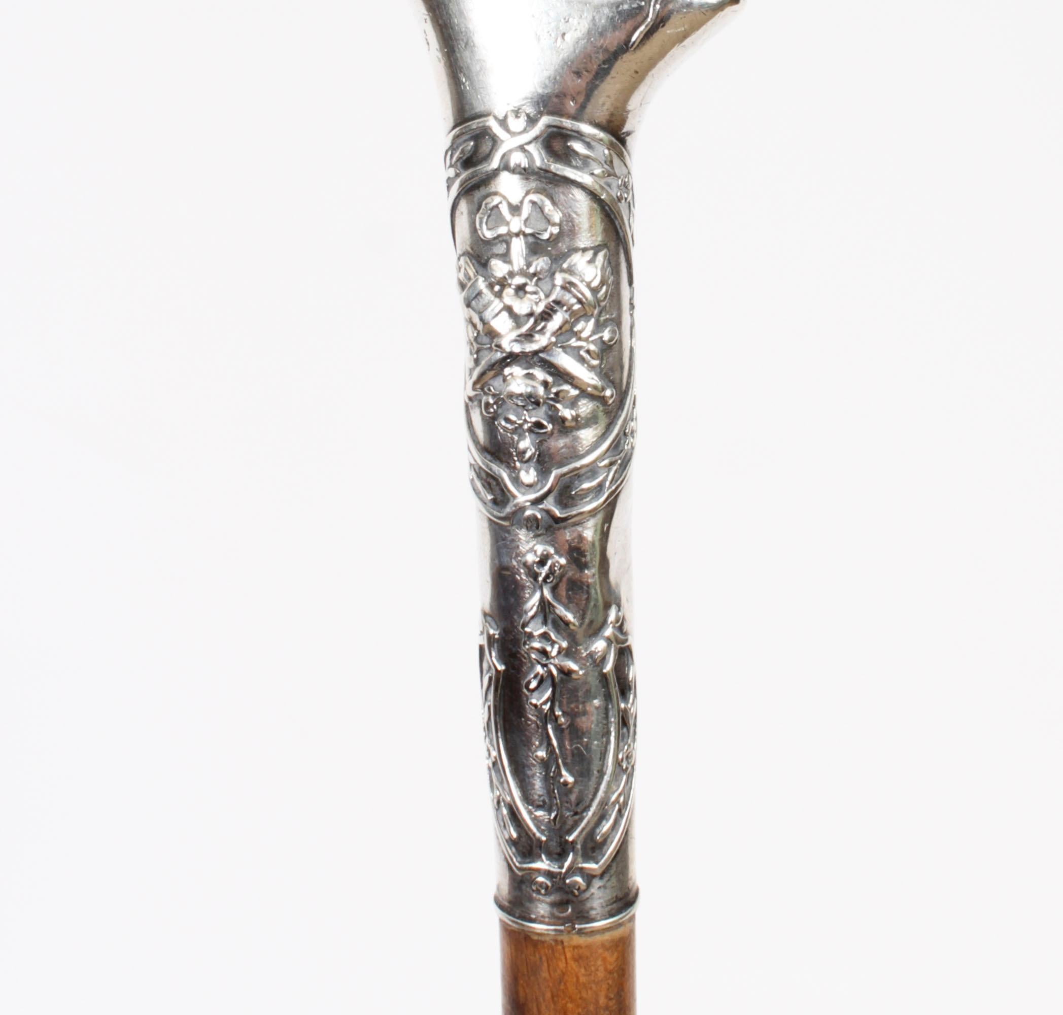 Antique Silver Malacca Walking Cane Swagger Stick Late 19th Century For ...