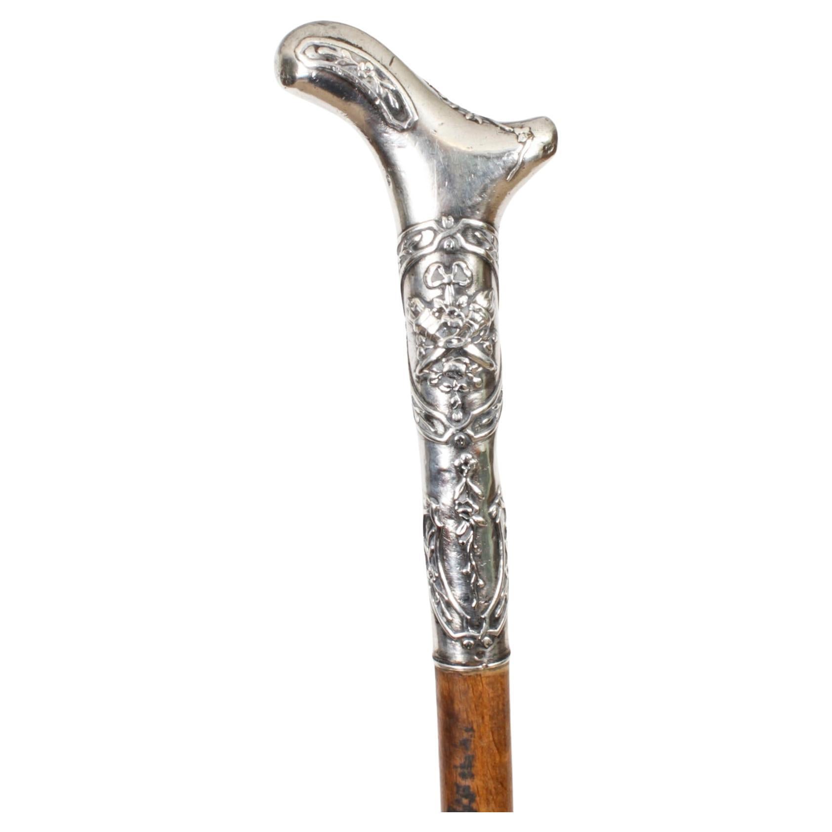 Antique Silver Malacca Walking Cane Swagger Stick Late 19th Century For ...