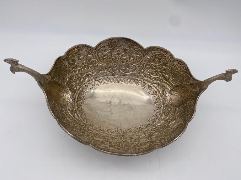 Antique Silver Oval Serving Bowl with Peacock Handles For Sale at ...