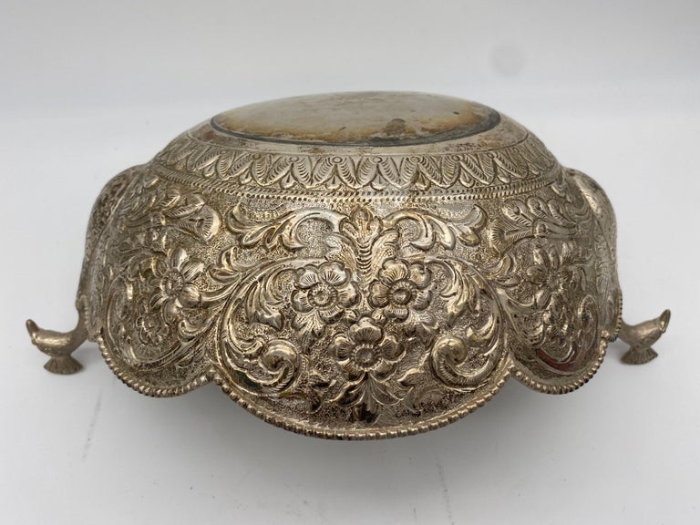 Antique Silver Oval Serving Bowl with Peacock Handles For Sale at ...