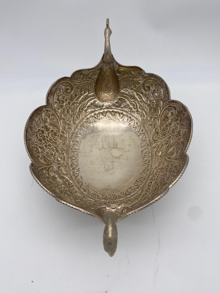 Antique Silver Oval Serving Bowl with Peacock Handles For Sale at ...