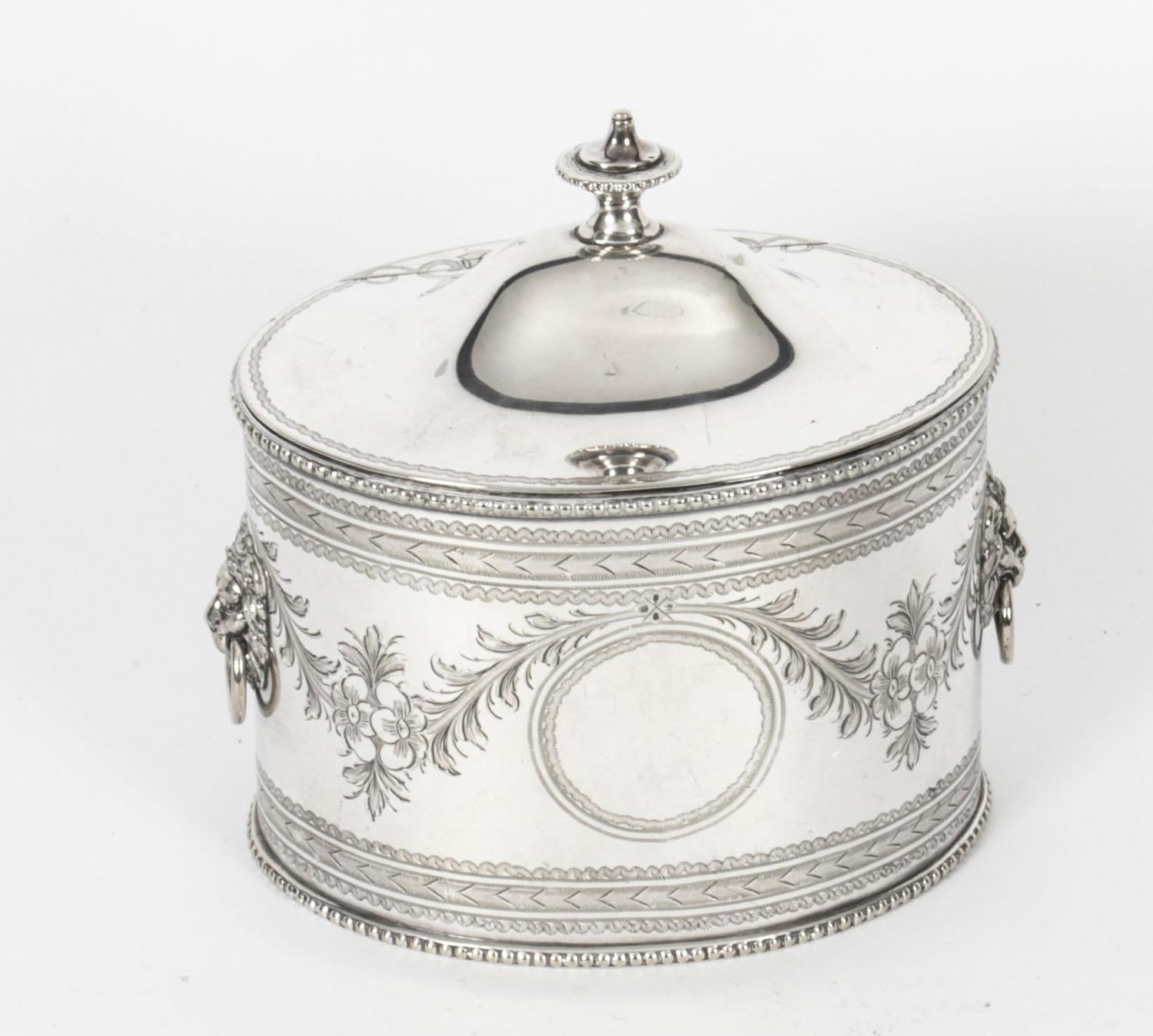 Antique Silver Plaed Tea Caddy by Martin Hall, 19th Century at 1stDibs