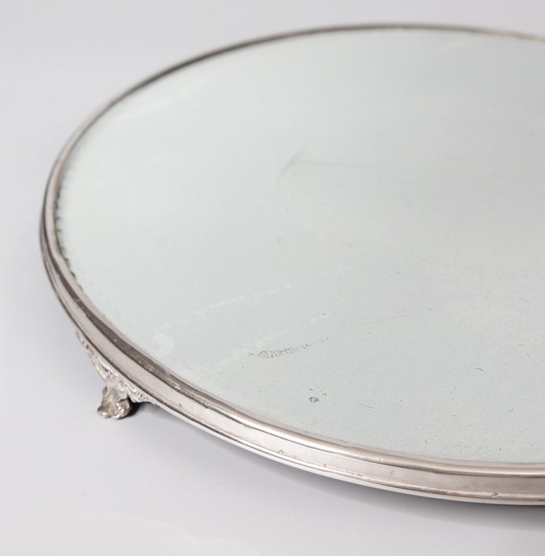 Antique Silver Plate Footed Mirror Plateau, circa 1920 For Sale at 1stDibs