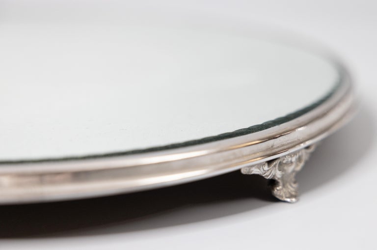 Antique Silver Plate Footed Mirror Plateau, circa 1920 For Sale at 1stDibs