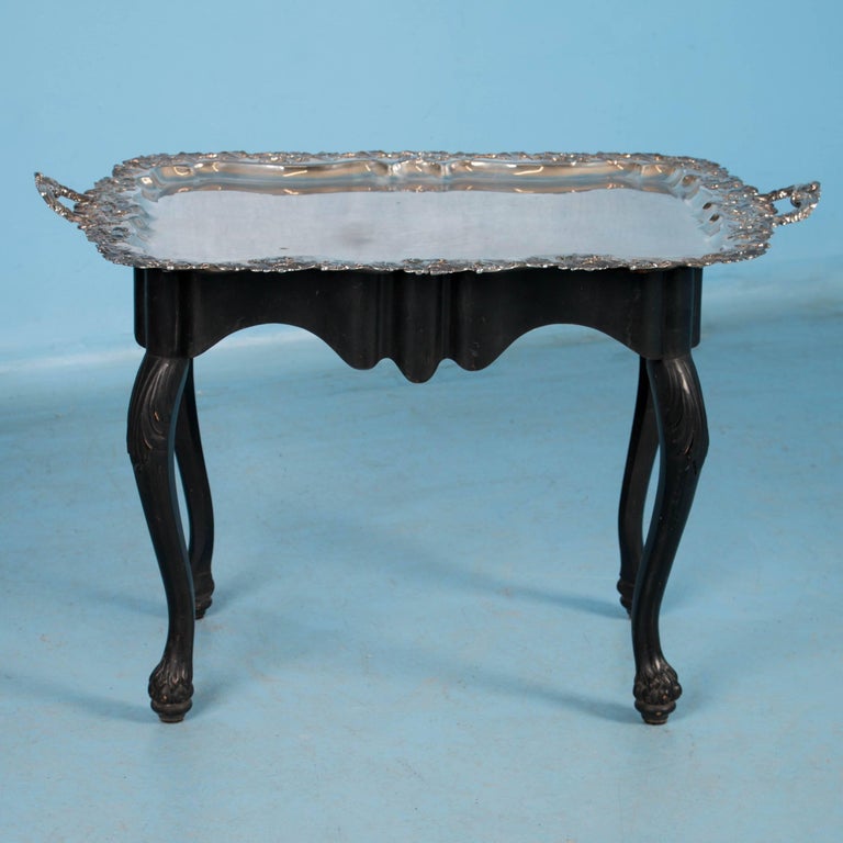 Antique Silver Plate Tray Table on an Ebonized Base at 1stDibs