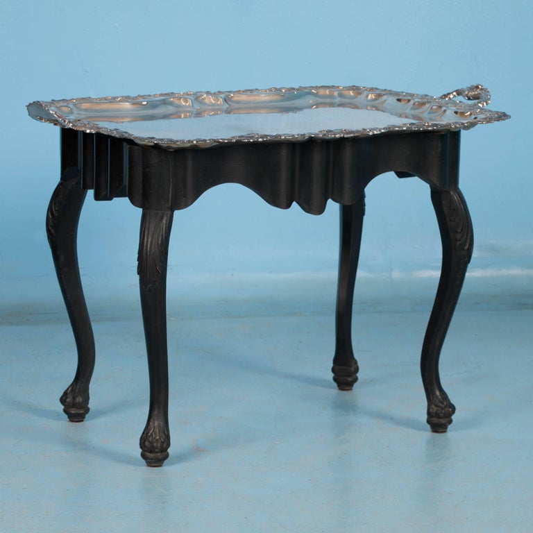 Antique Silver Plate Tray Table on an Ebonized Base at 1stDibs