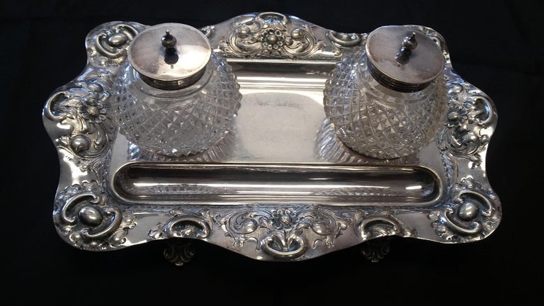 Antique Silver Plated 19th Century Inkwell at 1stDibs