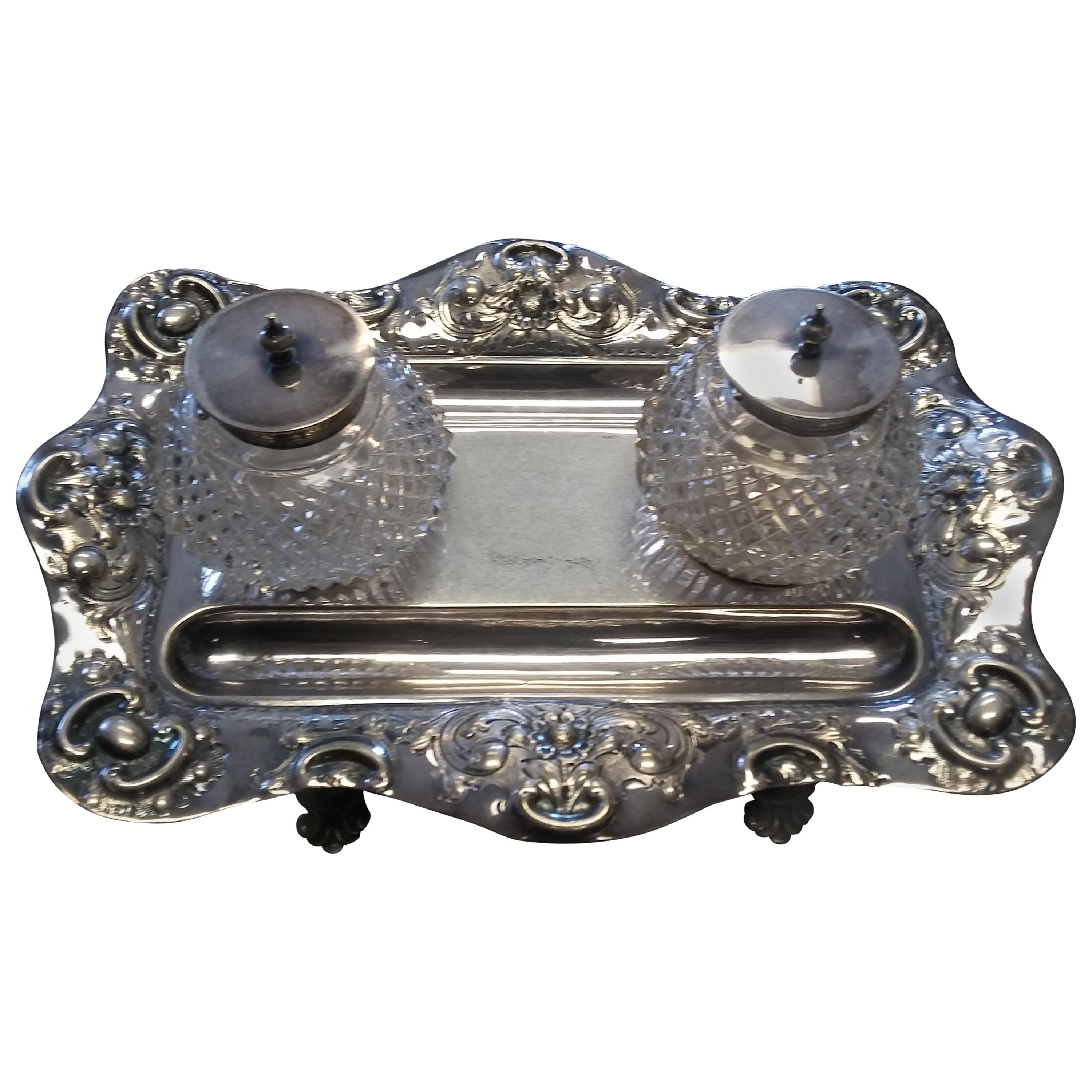 Antique Silver Plated 19th Century Inkwell at 1stDibs