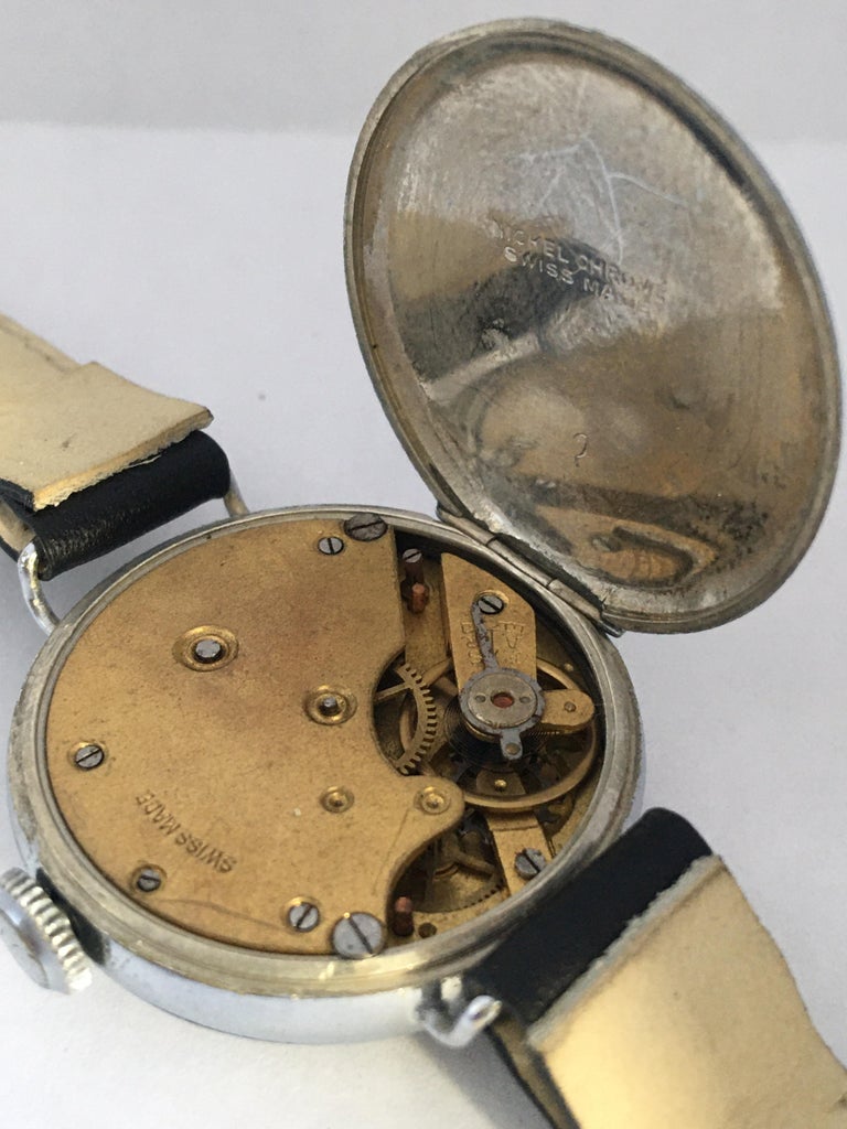 Antique Silver Plated Mechanical Trench Watch at 1stDibs