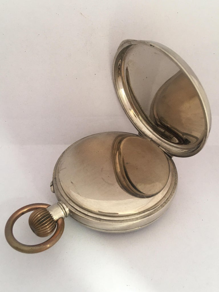 Antique Silver Plated Goliath Pocket Watch For Sale at 1stDibs
