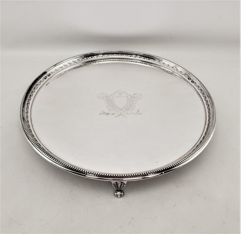 Antique Silver Plated Barker Ellis Round Footed Serving Tray or Salva ...