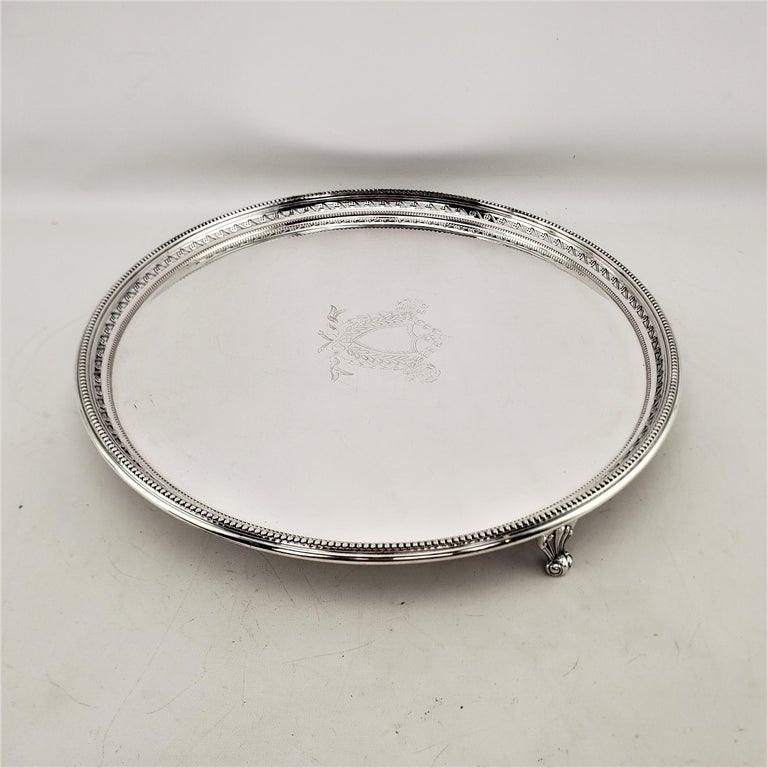 Antique Silver Plated Barker Ellis Round Footed Serving Tray or Salva ...
