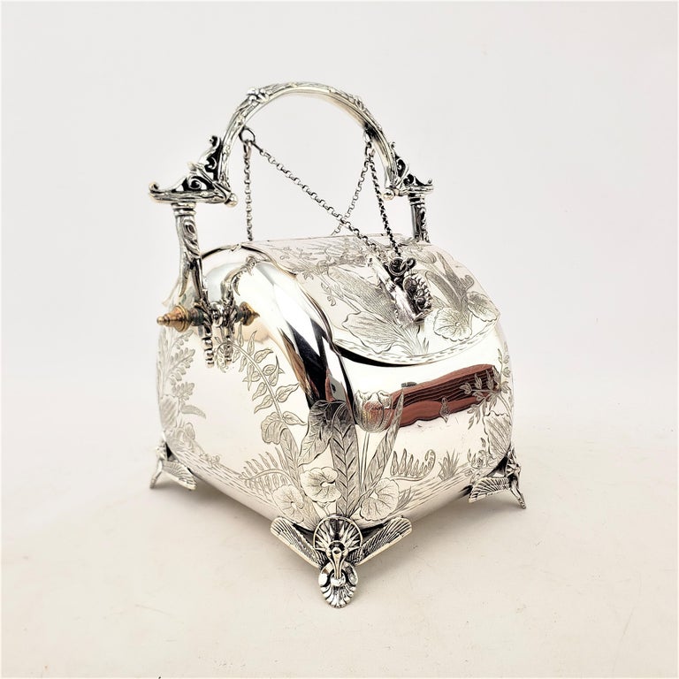 Antique Silver Plated Biscuit Barrel with Pull Chain Lids and Engraved ...