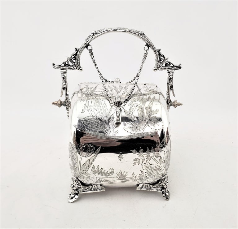 Antique Silver Plated Biscuit Barrel with Pull Chain Lids and Engraved ...