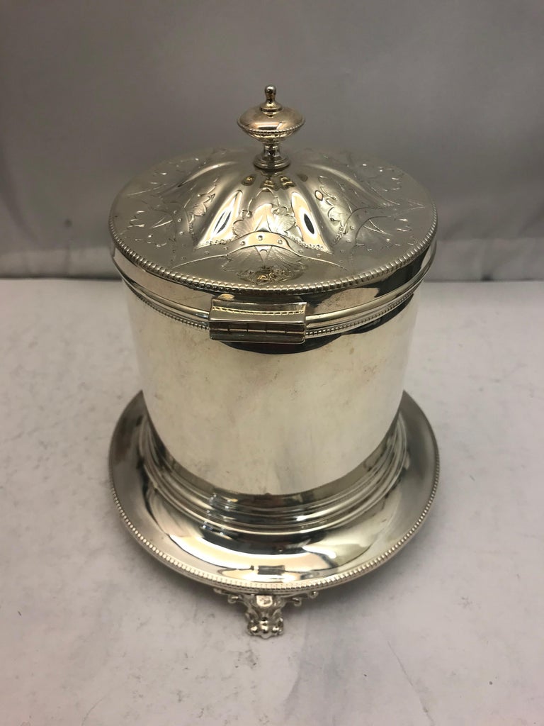Antique Silver Plated Biscuit Box England Made in 1900 For Sale at 1stDibs