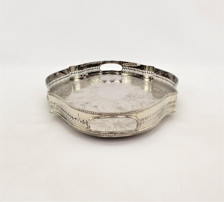Antique Silver Plated Footed Gallery Serving Tray with Floral Engraving ...