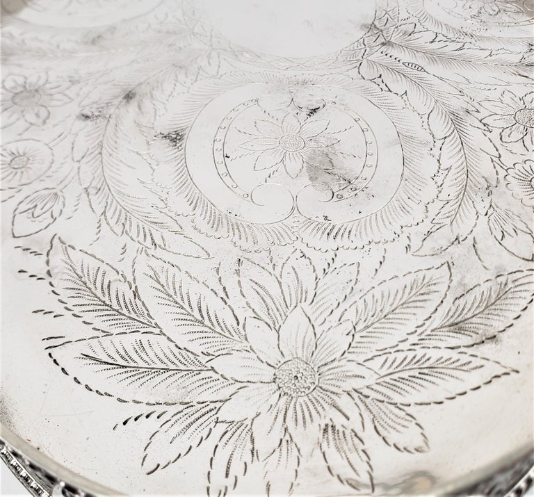 Antique Silver Plated Footed Gallery Serving Tray with Floral Engraving ...