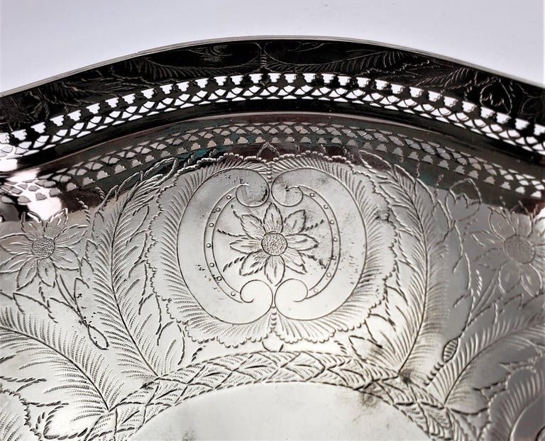 Antique Silver Plated Footed Gallery Serving Tray with Floral Engraving ...