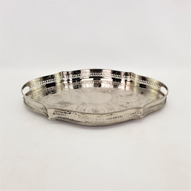 Antique Silver Plated Footed Gallery Serving Tray with Floral Engraving ...