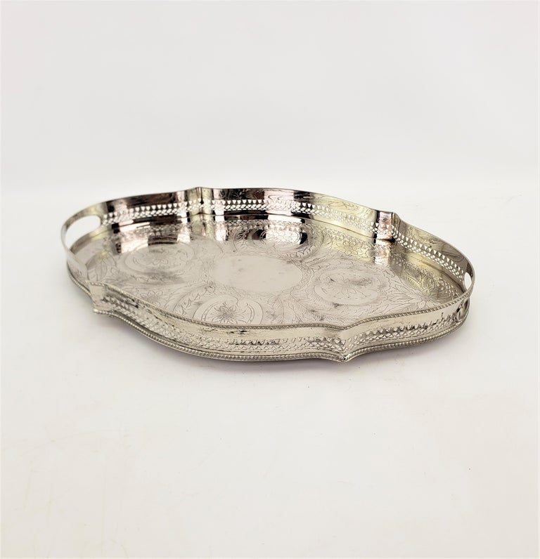 Antique Silver Plated Footed Gallery Serving Tray with Floral Engraving ...