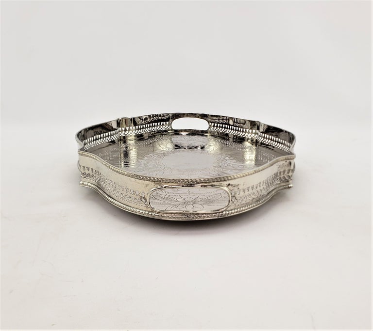 Antique Silver Plated Footed Gallery Serving Tray with Floral Engraving ...