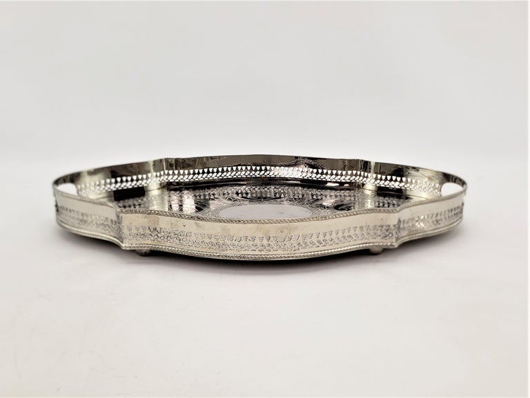 Antique Silver Plated Footed Gallery Serving Tray with Floral Engraving ...