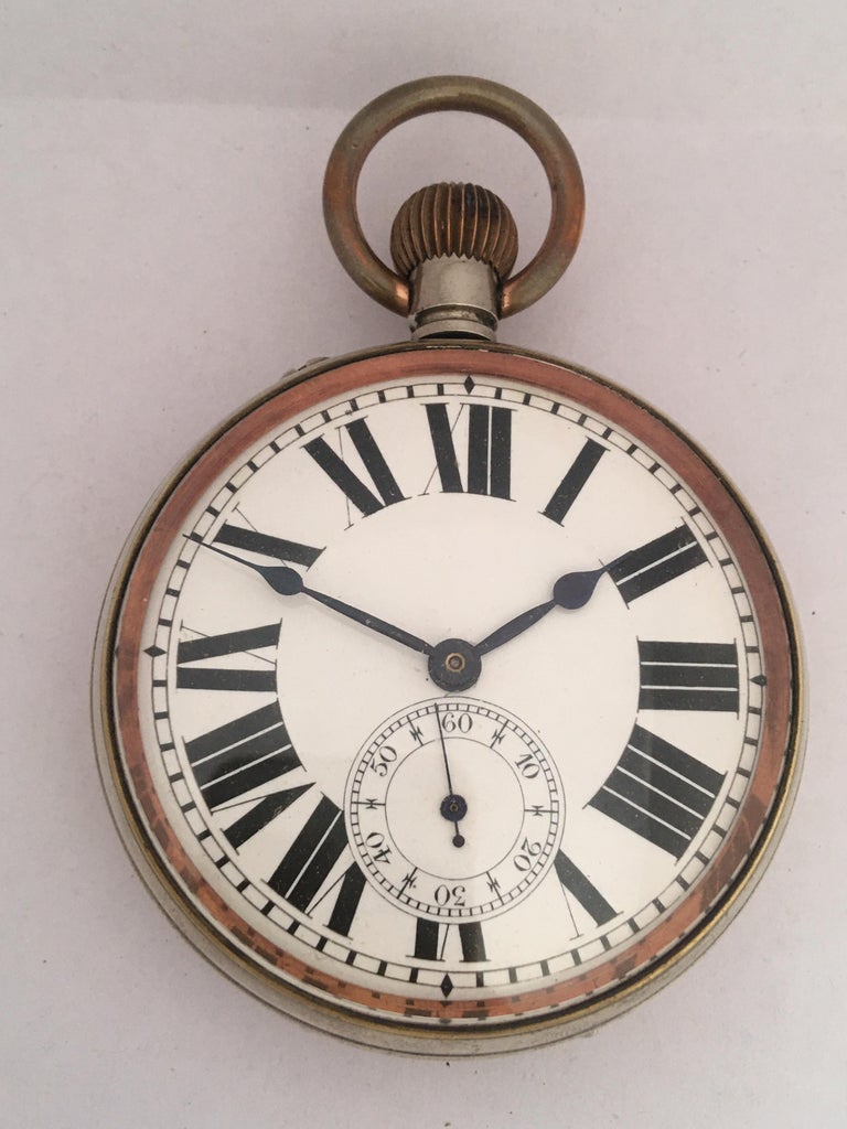 Antique Silver Plated Goliath Pocket Watch For Sale at 1stDibs