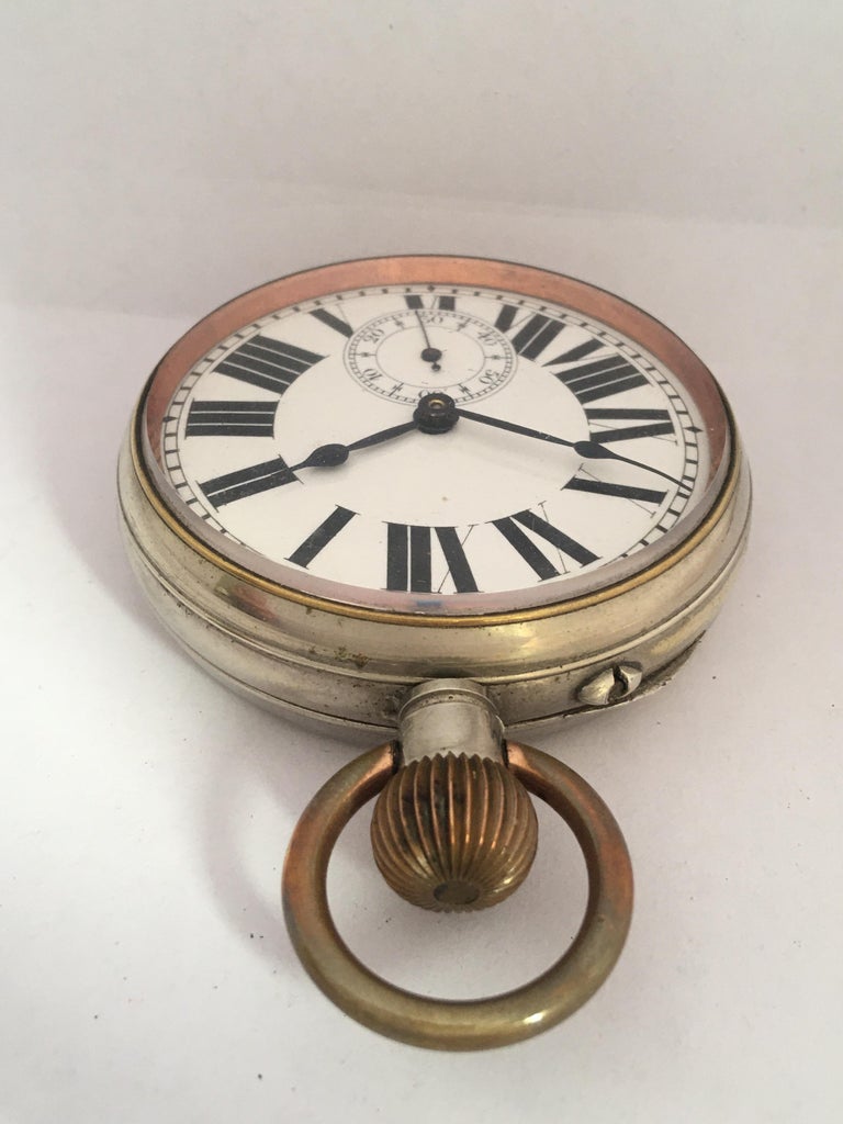 Antique Silver Plated Goliath Pocket Watch For Sale at 1stDibs