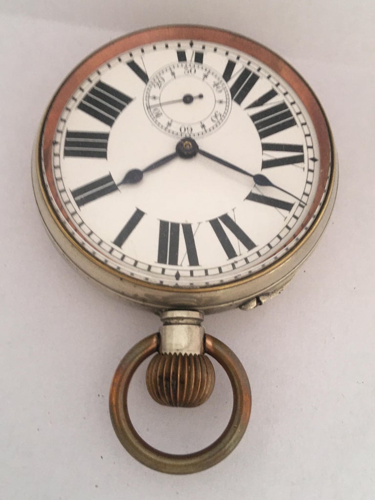 Antique Silver Plated Goliath Pocket Watch For Sale at 1stDibs